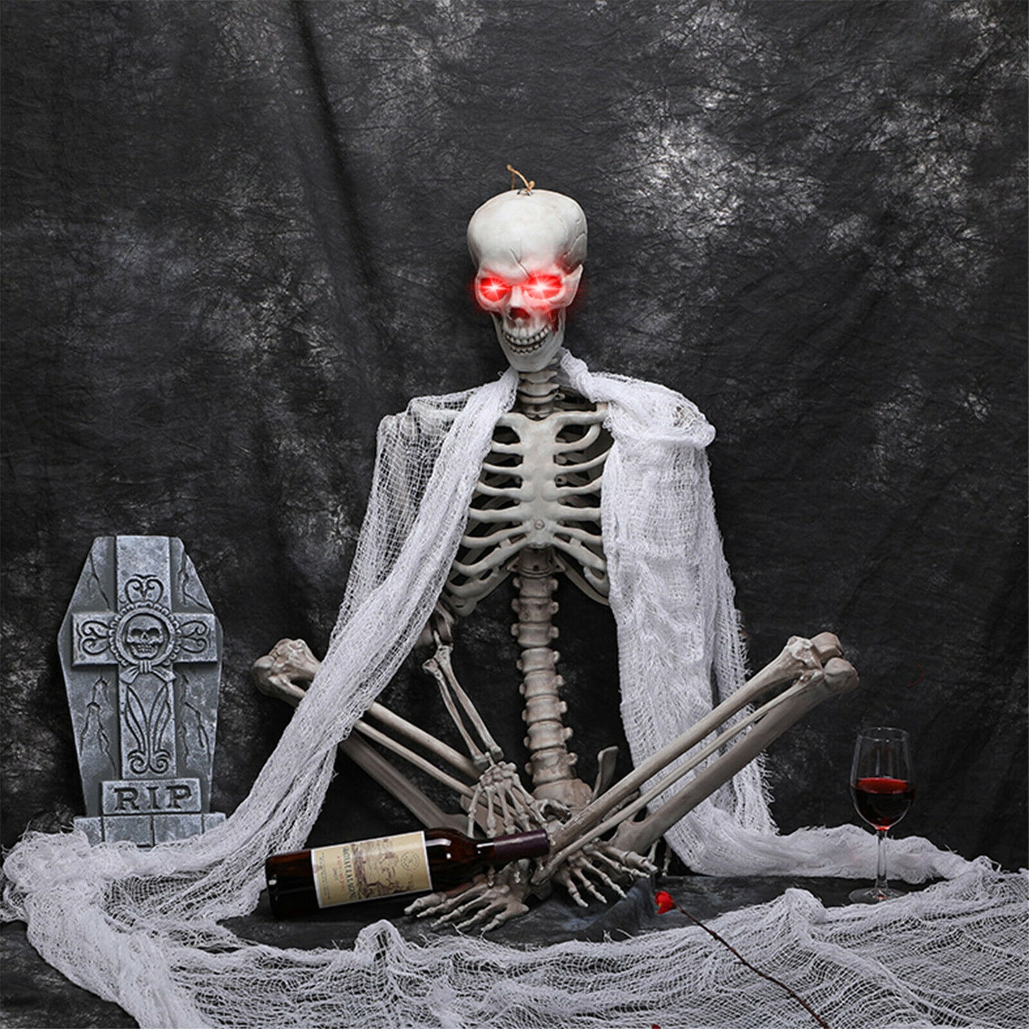 5.5FT Halloween Skeleton with LED Eyes, Poseable, Sound Activated ...