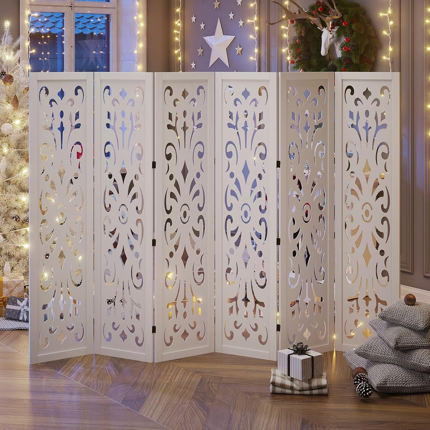 5.6Ft Room Divider Folding Wood Classical Carved Partition Screen for ...