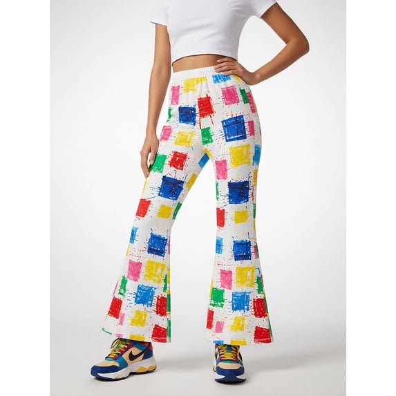 5-6Y Girls Colored Flared Pants Digital Print Trousers Slim-Fit Wide ...