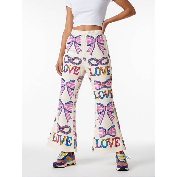 5-6Y Girls Colored Flared Pants Digital Print Trousers Slim-Fit Wide ...