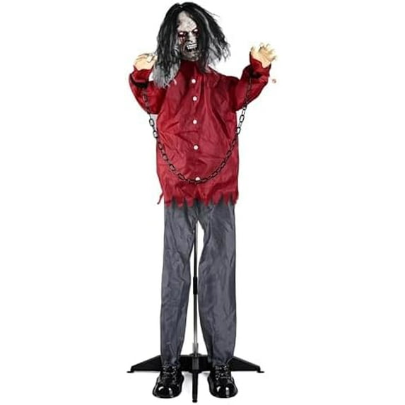 5 7/12 Ft Standing Animatronic Zombie Sound & Touch Activated Halloween ...