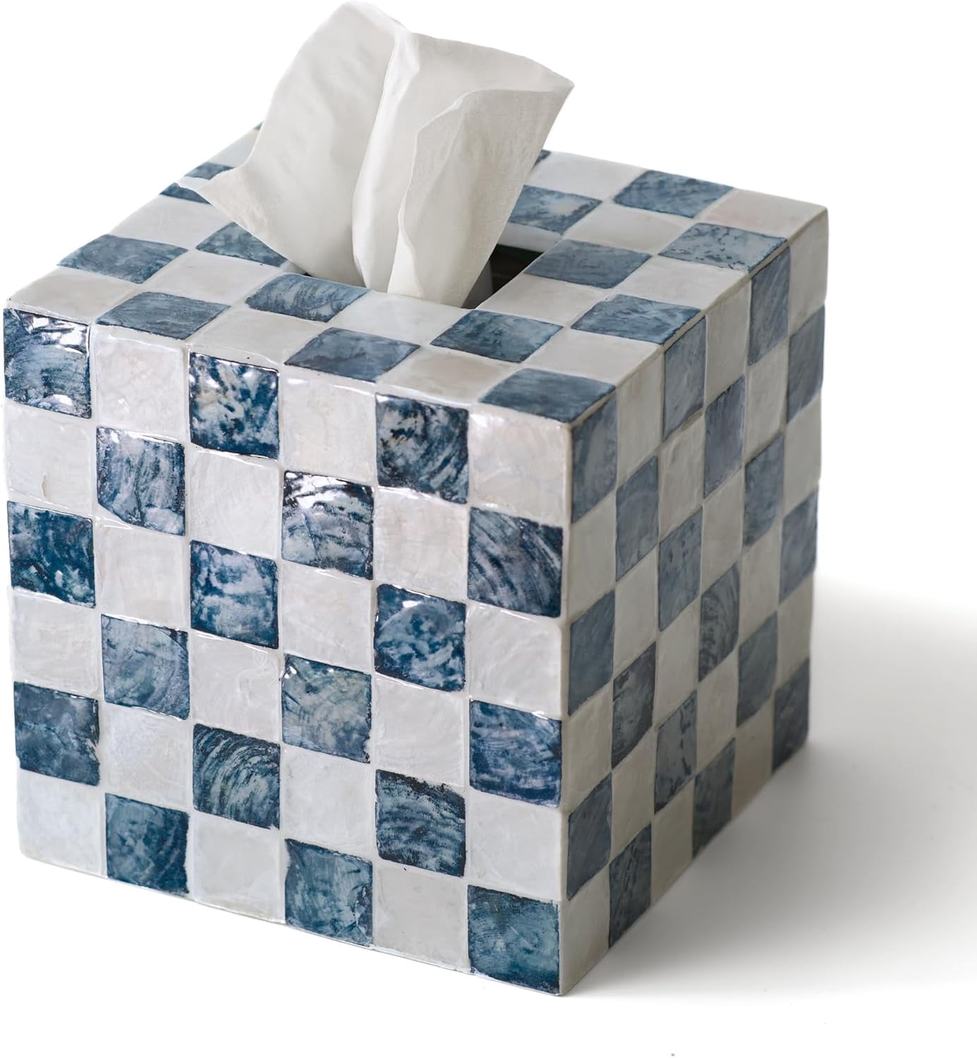 5.7" Square Tissue Box Cover, Handmade Checkered Cube Tissue Box Cover ...