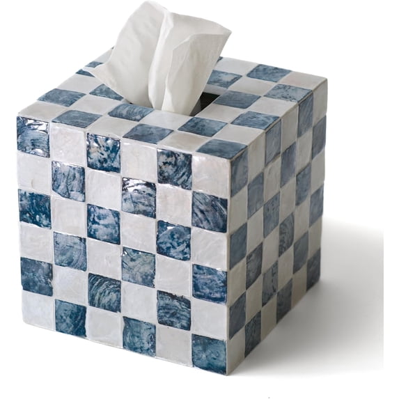 5.7" Square Tissue Box Cover, Handmade Checkered Cube Tissue Box Cover ...