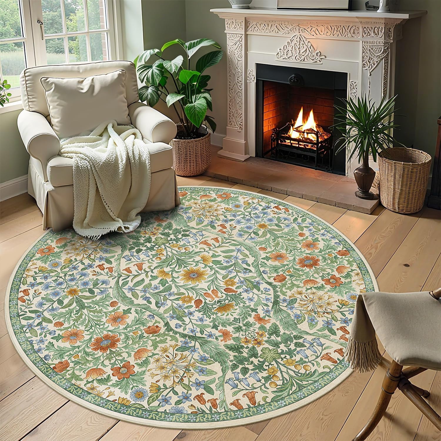 5×7 Dark Green Washable Floral Area Rug,Vintage Boho Soft Low-Pile ...