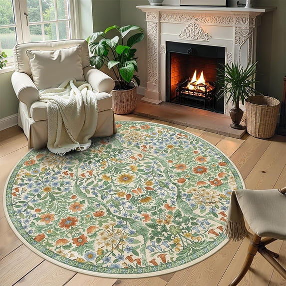 5×7 Dark Green Washable Floral Area Rug,Vintage Boho Soft Low-Pile ...