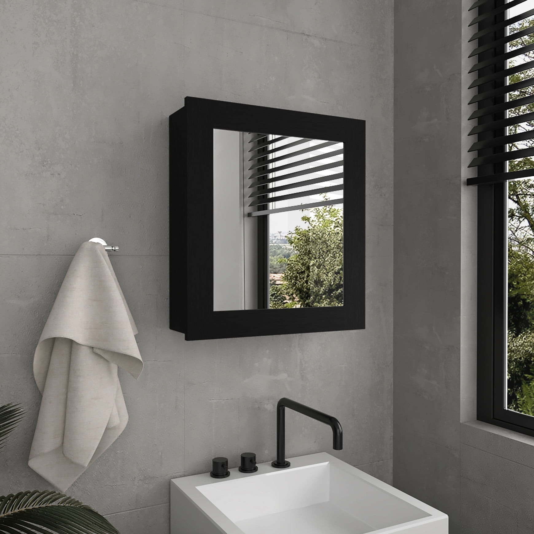 5.7" Deep Particle Board Cabinet - Mirrored Door for Convenience ...