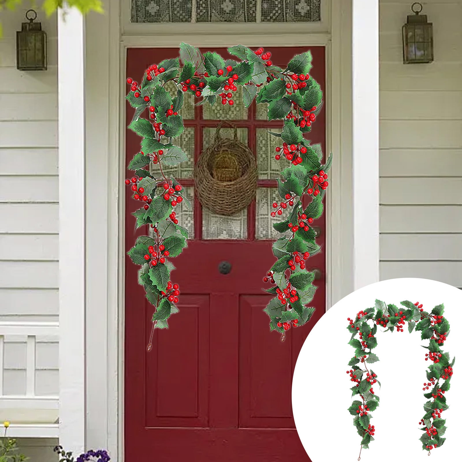5.7 Ft Red Berry Christmas Garland, Flexible Artificial Berry Garland ...