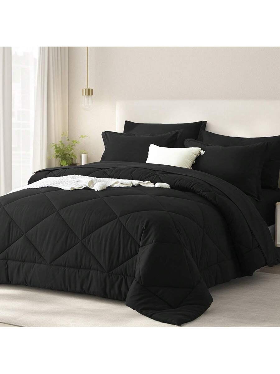 5/7 Piece Solid Color Bed Comforter Set Queen, Creative Geometric ...