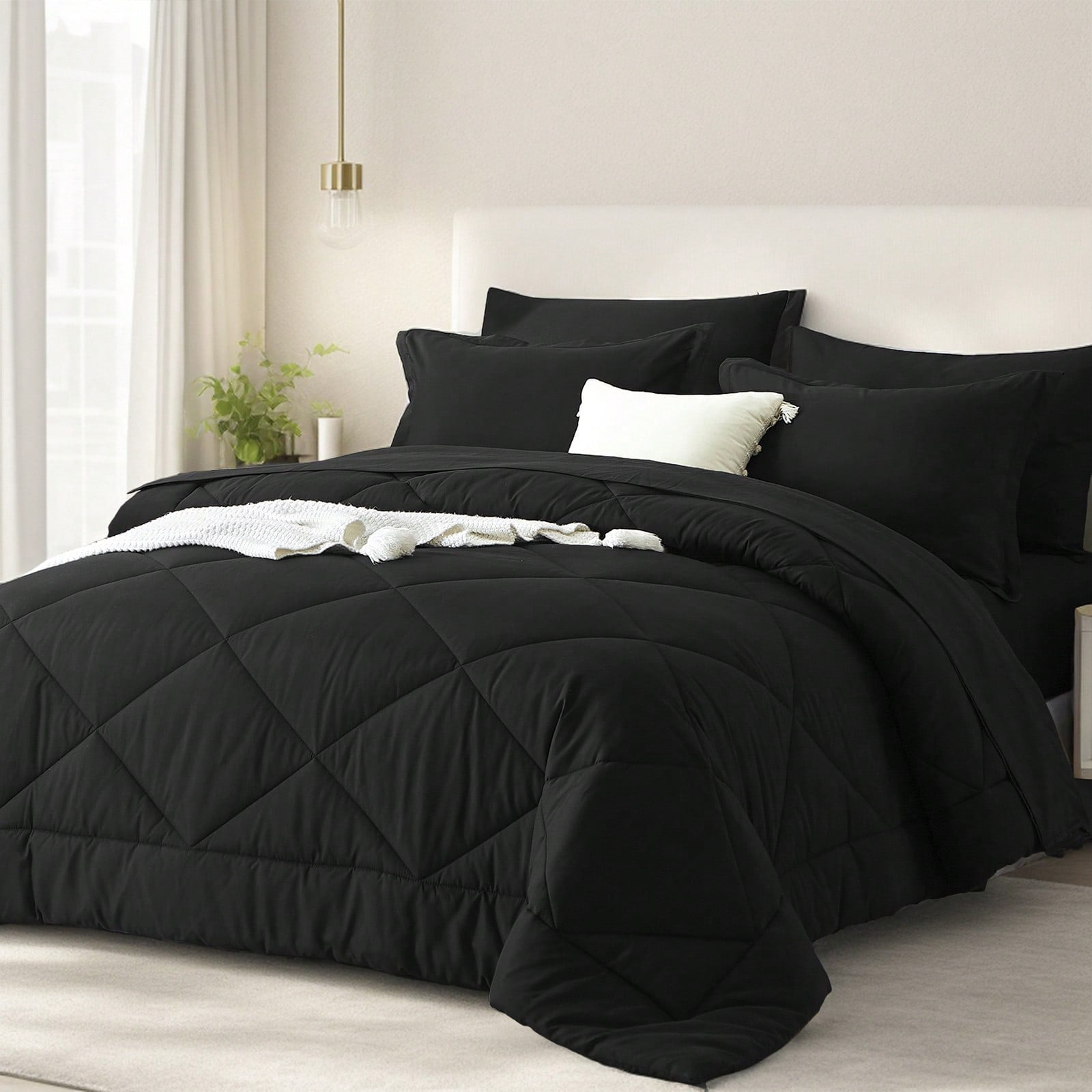 5/7 Piece Solid Color Bed Comforter Set Queen, Creative Geometric ...