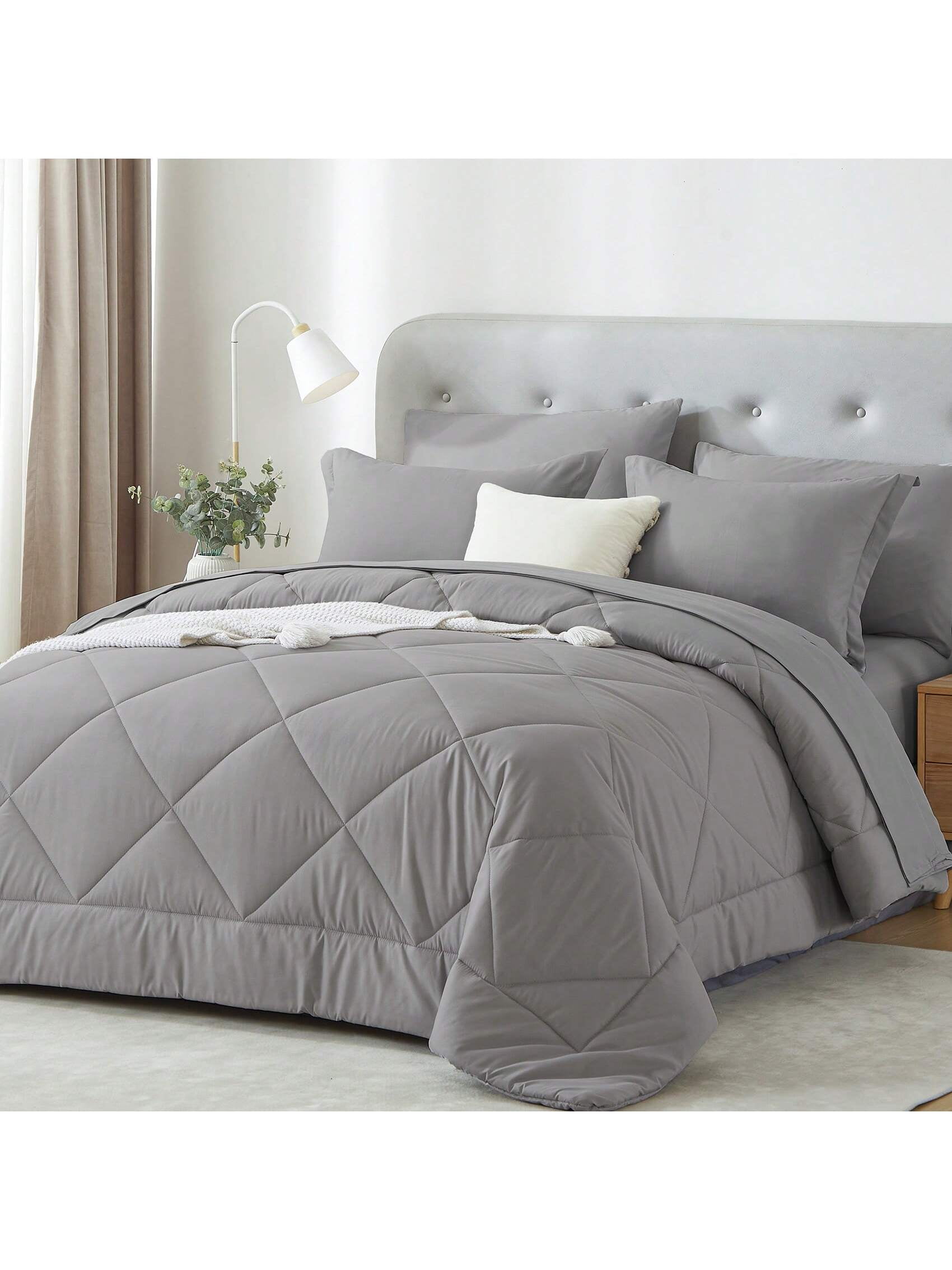 5/7 Piece Solid Color Bed Comforter Set Queen, Creative Geometric ...