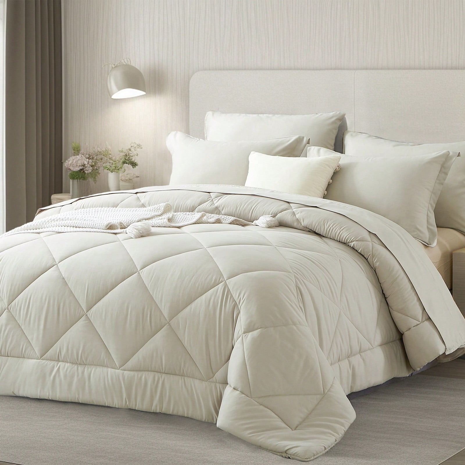 5/7 Piece Solid Color Bed Comforter Set Queen, Creative Pattern Design ...