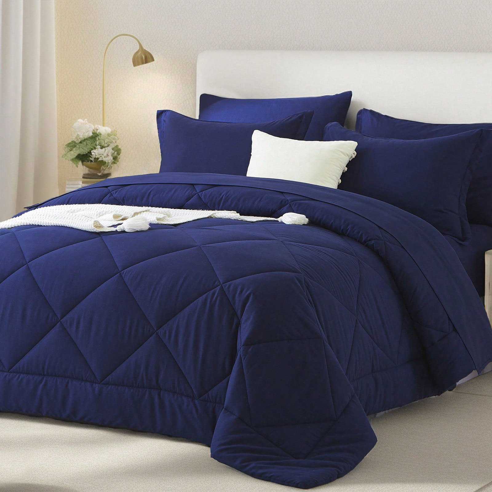 5/7 Piece Solid Color Bed Comforter Set Queen, Creative Pattern Design ...