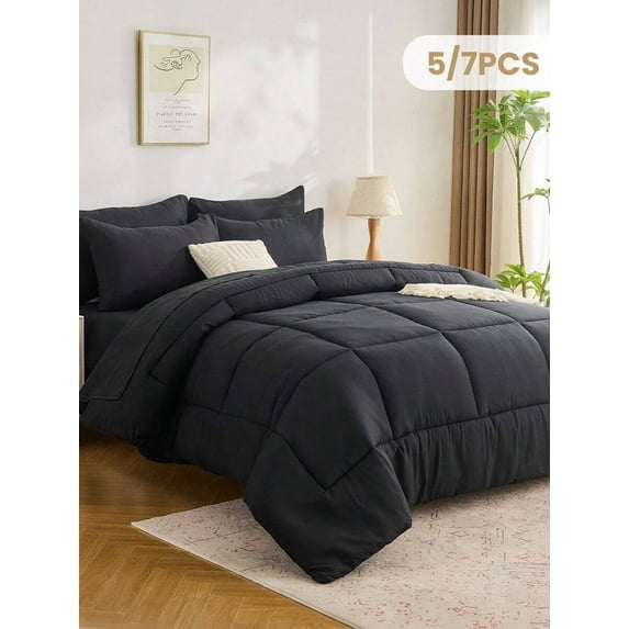5/7-Piece Solid Color Comforter Set - All-Season Cozy Breathable ...