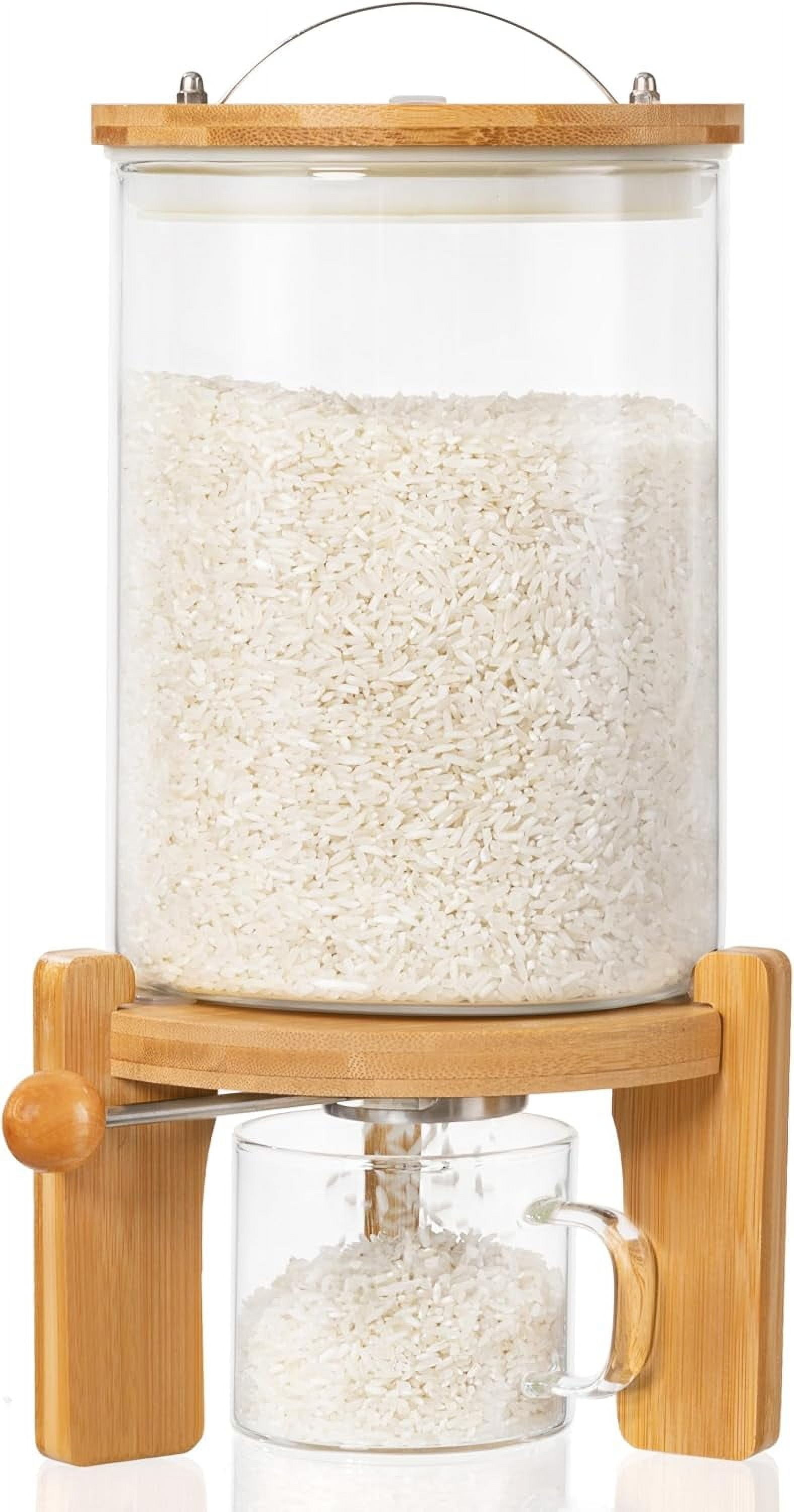 5-7 lbs Glass Rice Dispenser with Wooden Stand Flour and Cereal ...