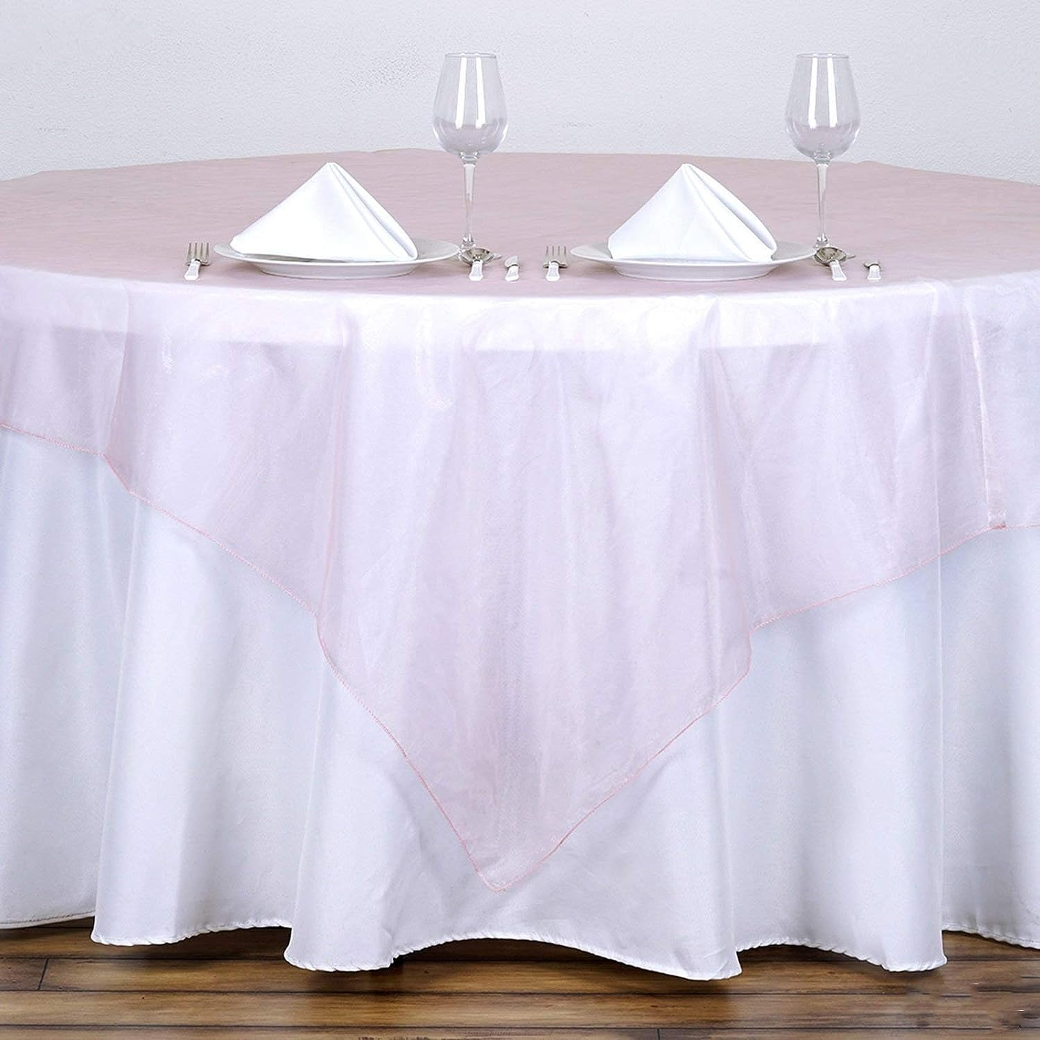 5 72x72-inch blush sheer organza table overlays - wedding reception ...