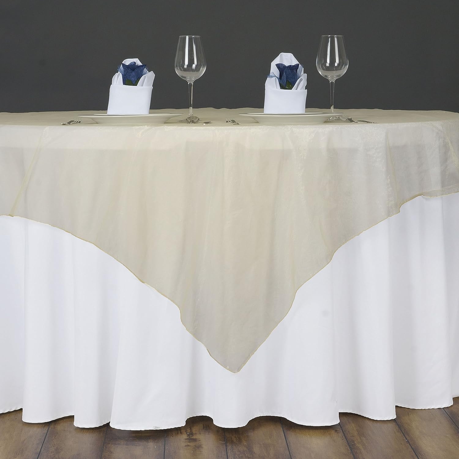 5 72x72-inch champagne sheer organza table overlays - wedding reception ...