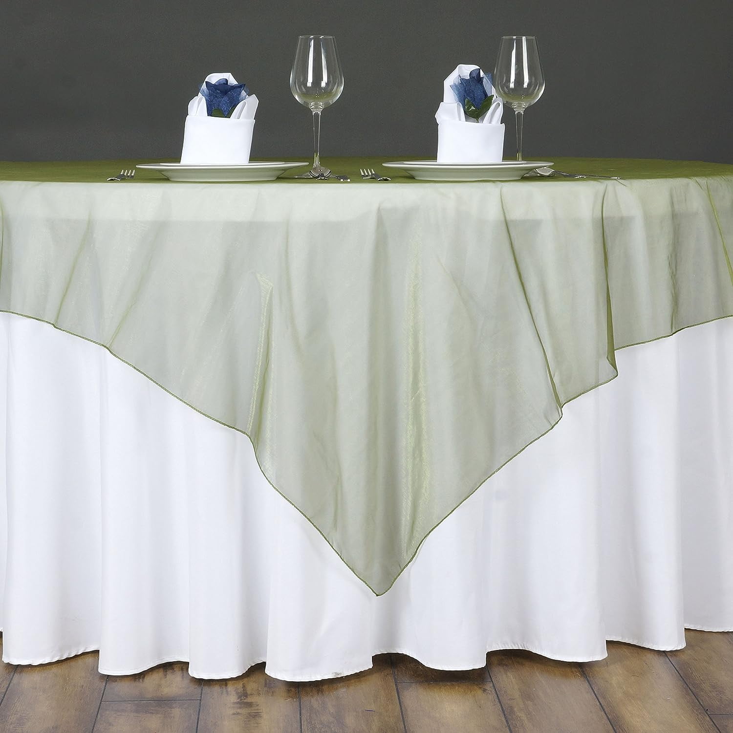 5 72x72-Inch Willow Green Sheer Organza Table Overlays - Wedding ...