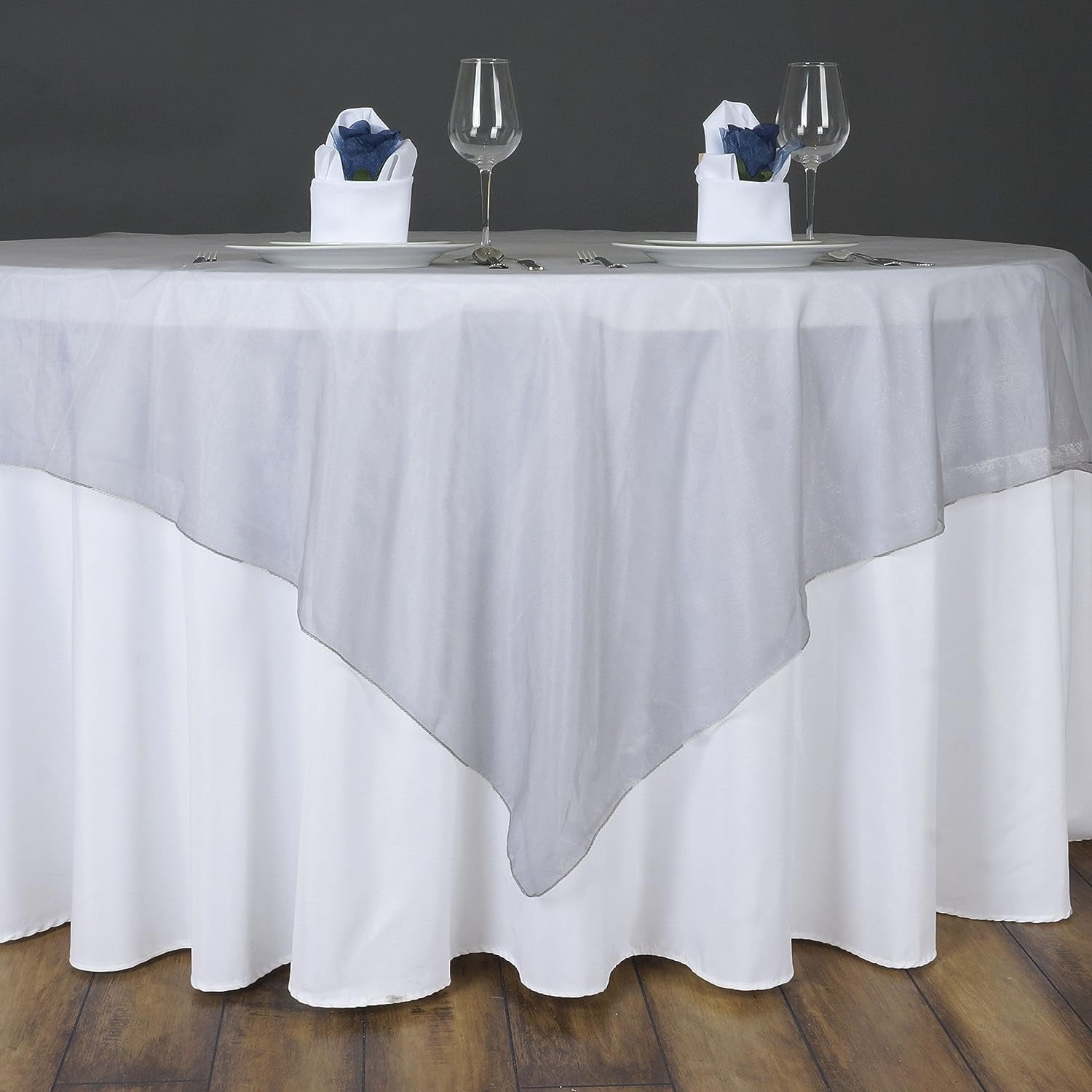 5 72x72-inch silver sheer organza table overlays - wedding reception ...