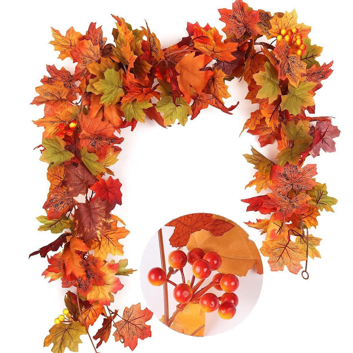 5.74Ft Artificial Fall Wreaths for Front Door, Plastic Autumn Maple ...