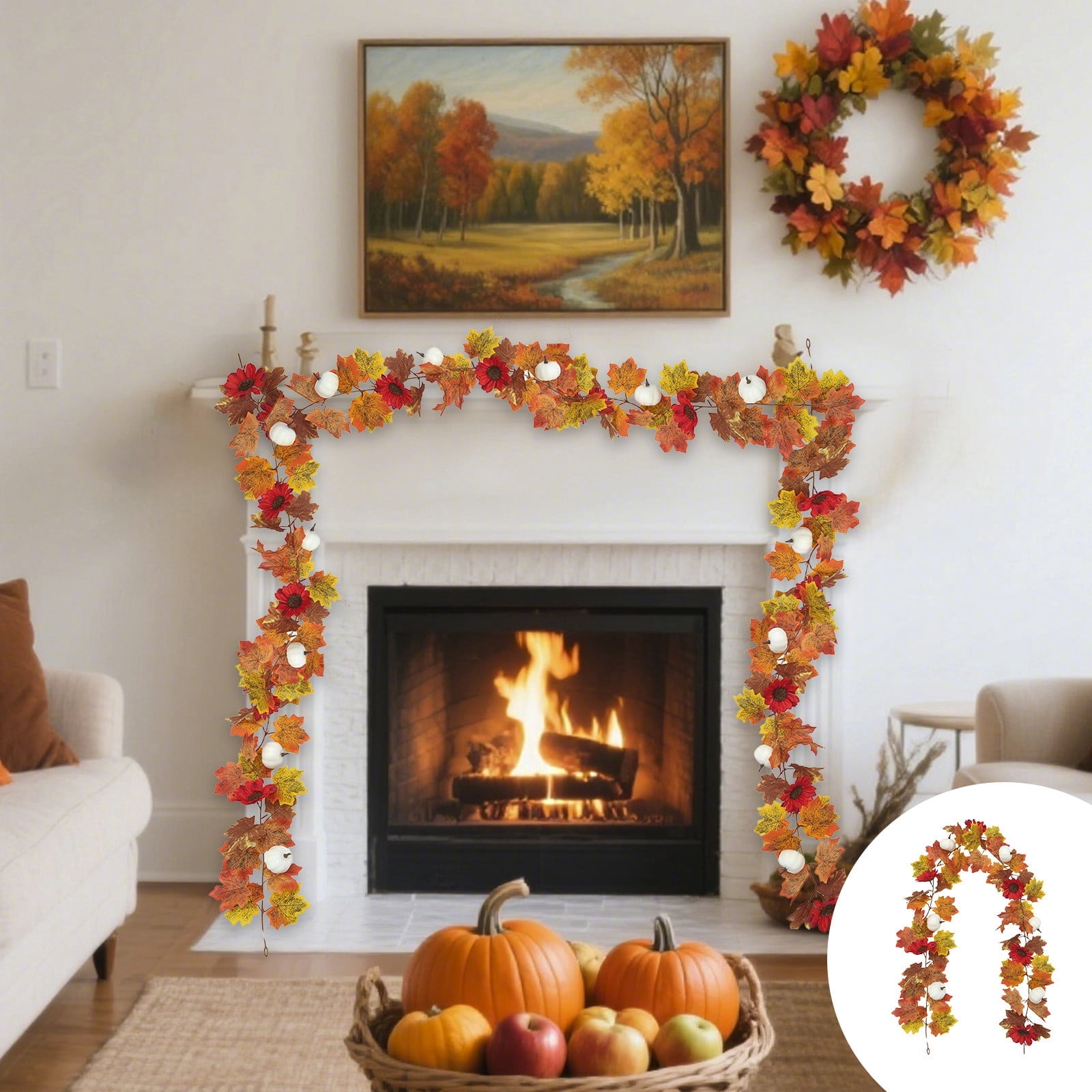5.74Ft Fall Garland Maple Leaf Hanging Vines Garland Artificial Autumns ...