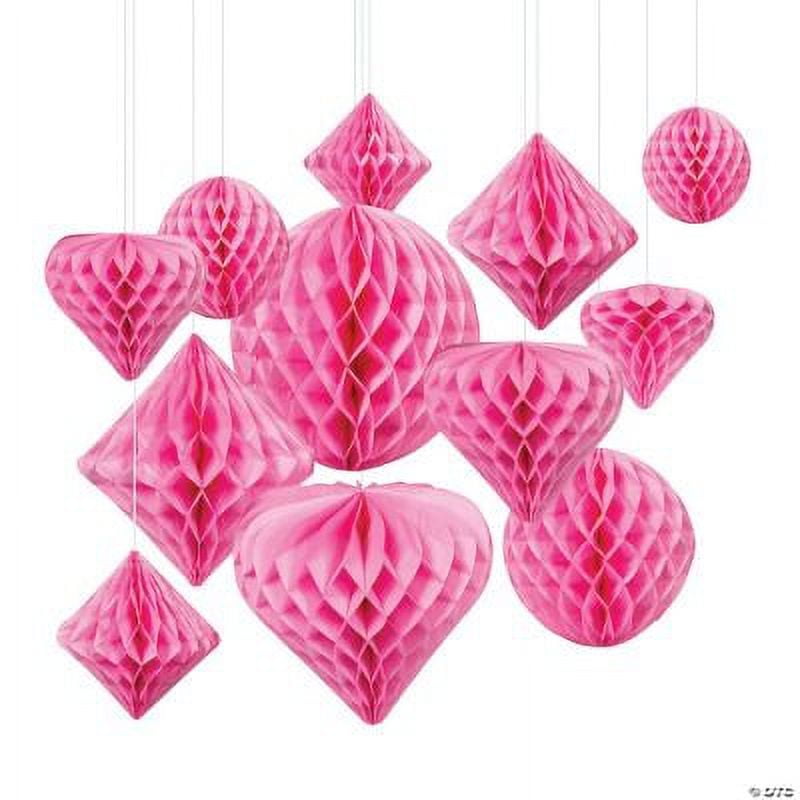 5.75" - 12" Classic Pink Hanging Paper Honeycomb Decoration Assortment ...