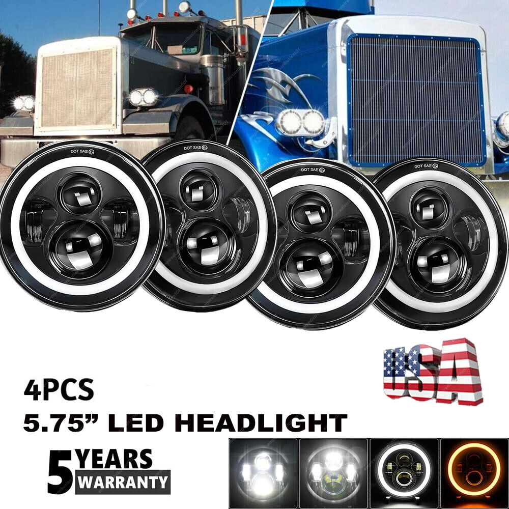 5.75" 5-3/4 Round LED Halo Headlights for Peterbilt 359 348 Chevrolet Buick 4pcs - Walmart.com