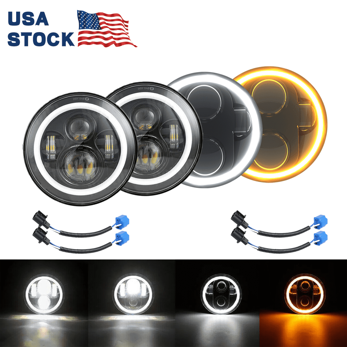 5.75" 5-3/4 inch LED Headlights 4PCS, Sealed Beam Headlamps with Hi-Lo ...