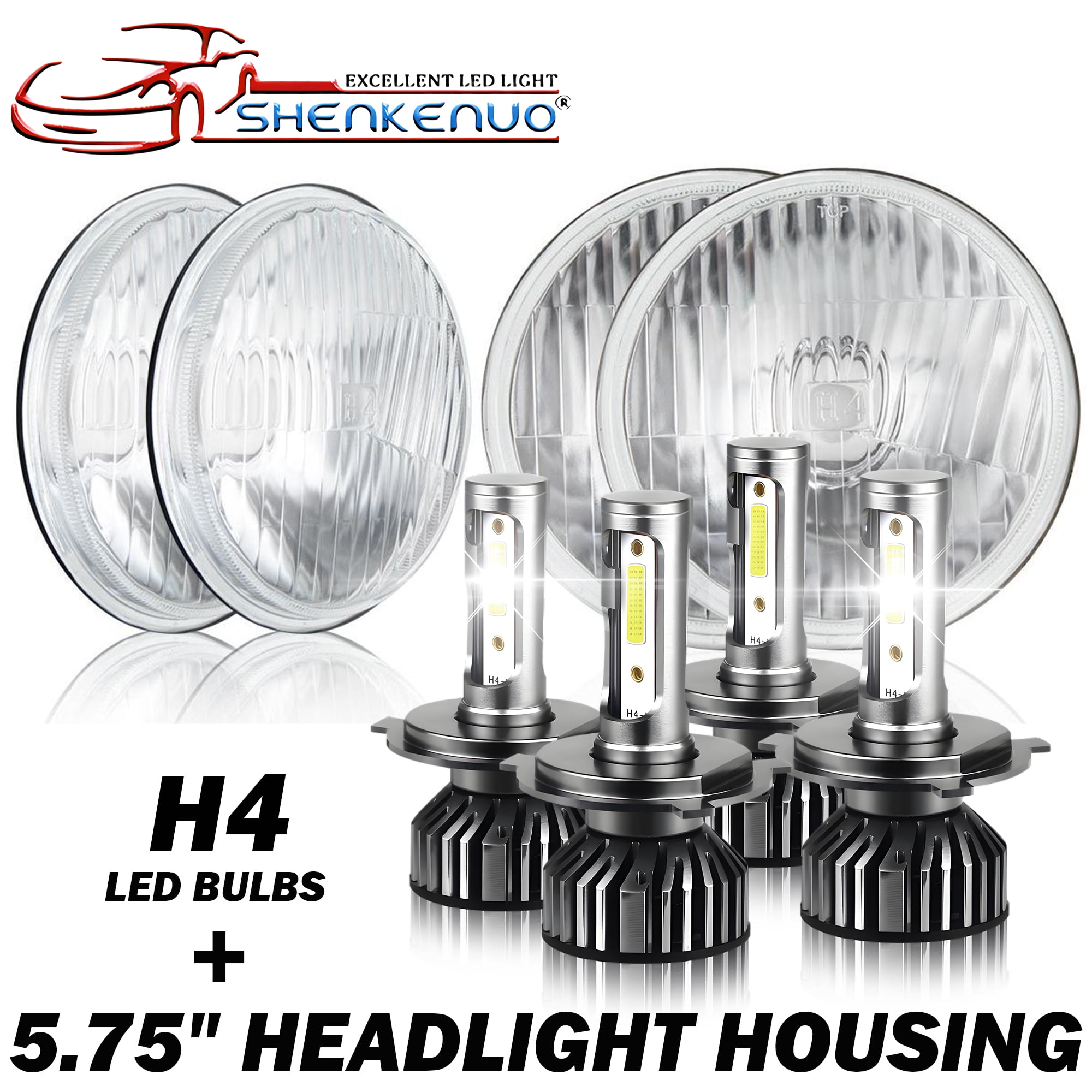 5.75 Stock Glass Metal Headlight LED H4 Lamp Light Bulb Headlamp Set ...