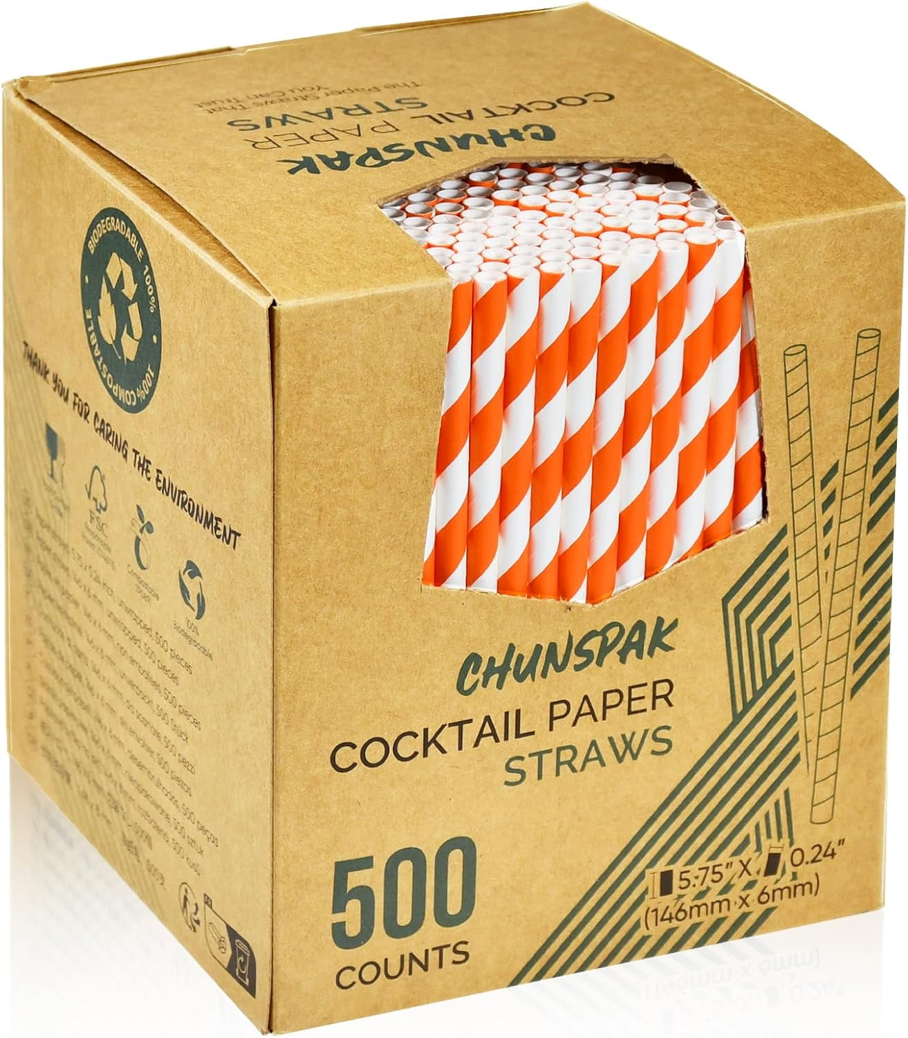 5.75 inch Orange Paper Cocktail Straws, Short Disposable Drinking ...