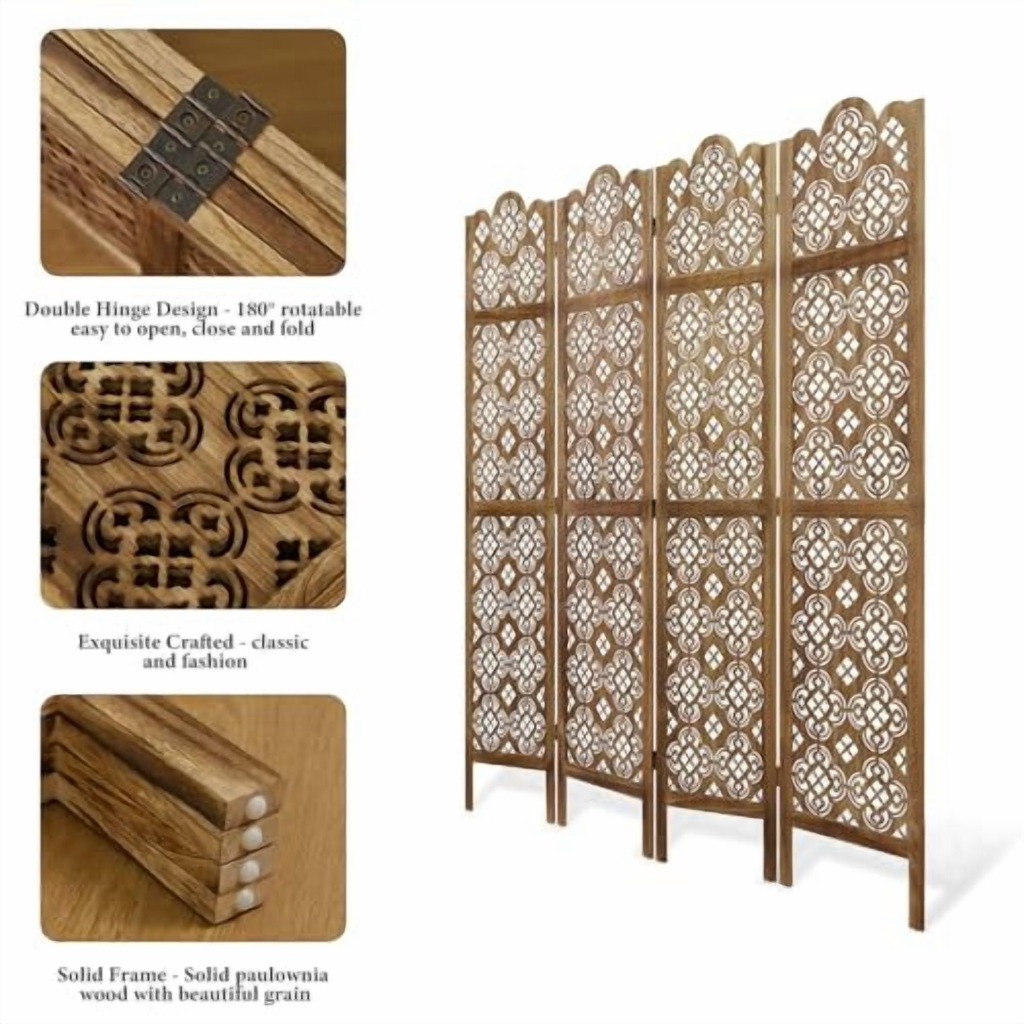5.75Ft Room Divider Wood Carved Wall Divider Indoor Folding Portable ...