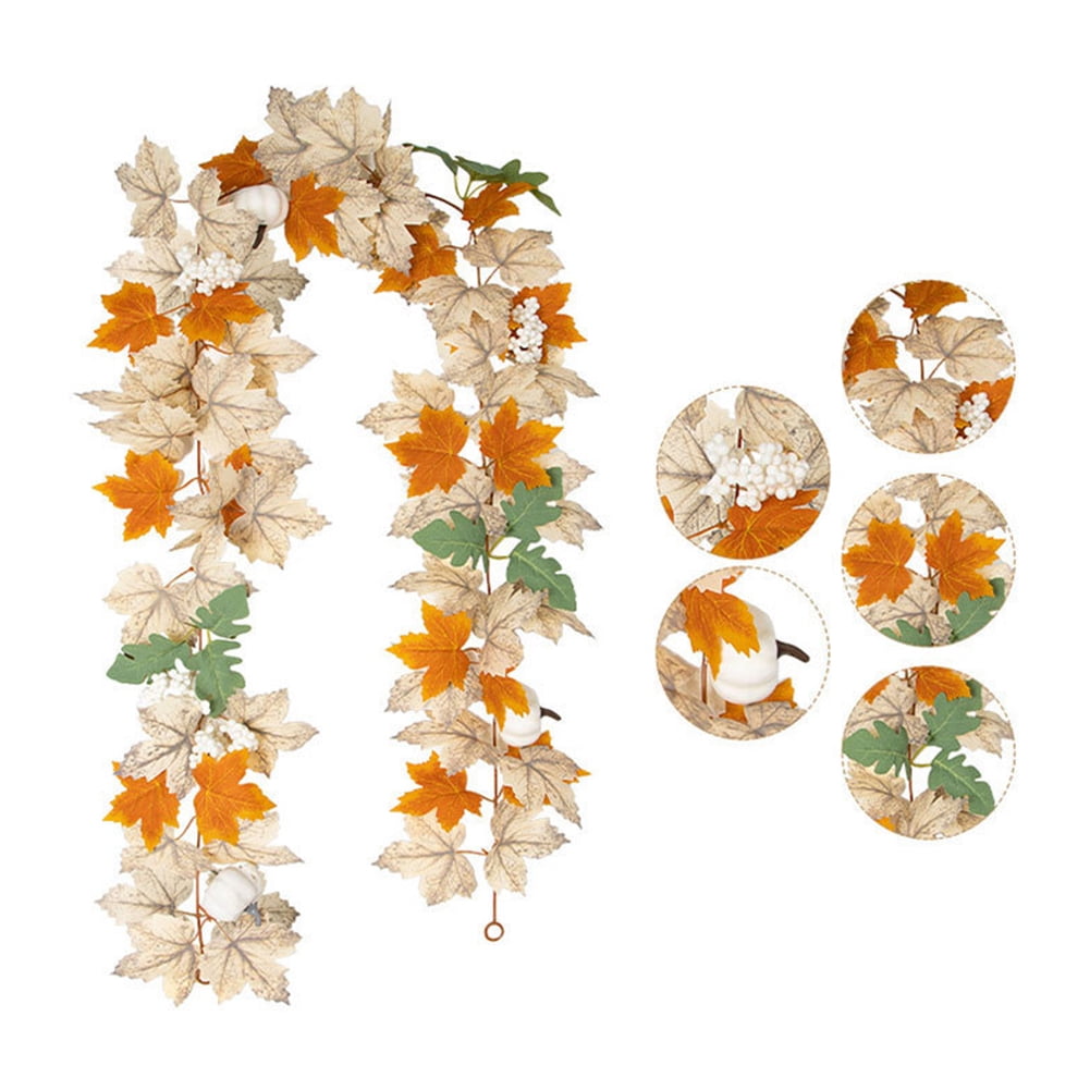 5.7FT Fall Maple Leaf Garland Artificial Fall Garland with White ...