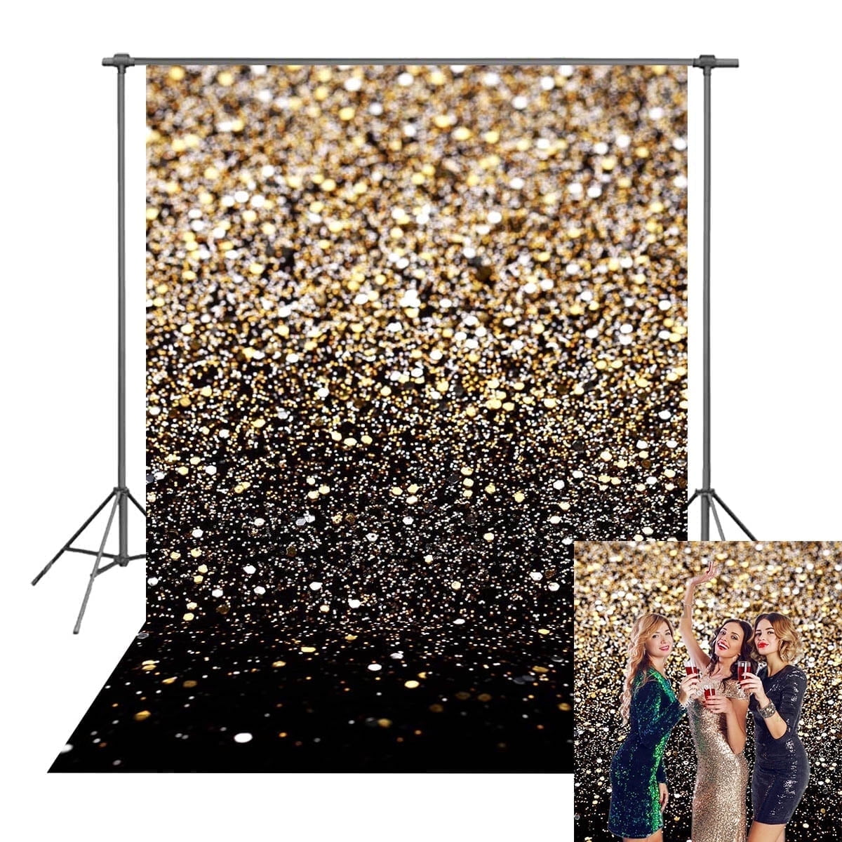 5×7FT Photo Backdrop Gold Black Backdrop Glitter Golden Bokeh Spot ...