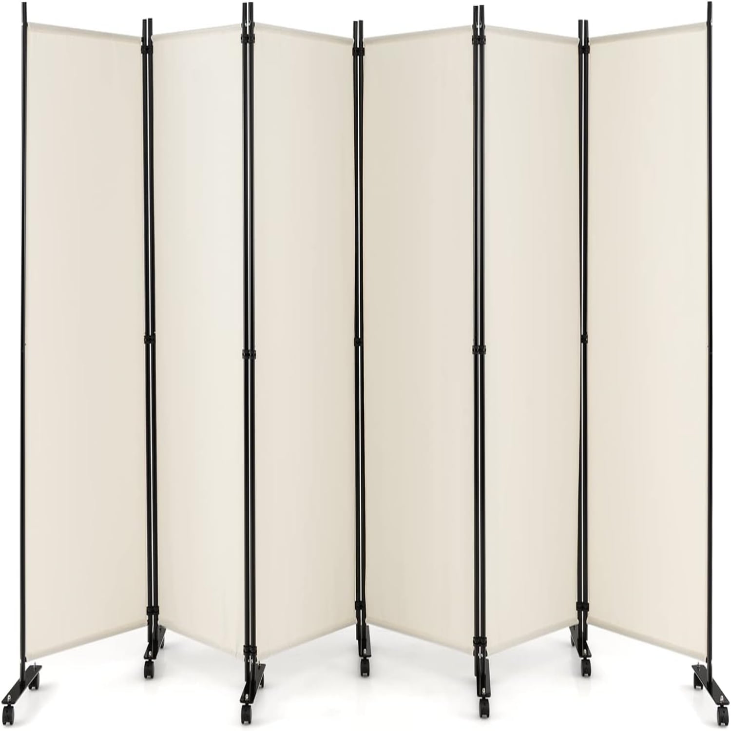 5.7Ft 6-Panel Folding Room Divider with Rollers - 132" Wide Large ...