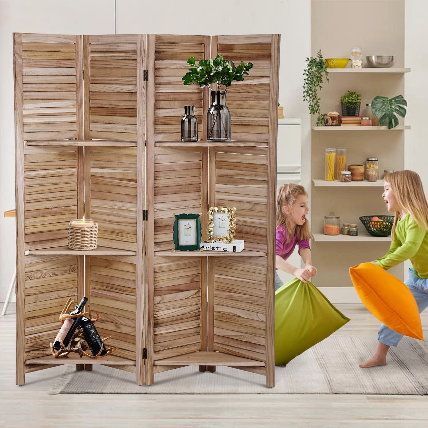 5.7Ft Tall Room Divider Privacy Screen Folding Wood Wall Divider with ...