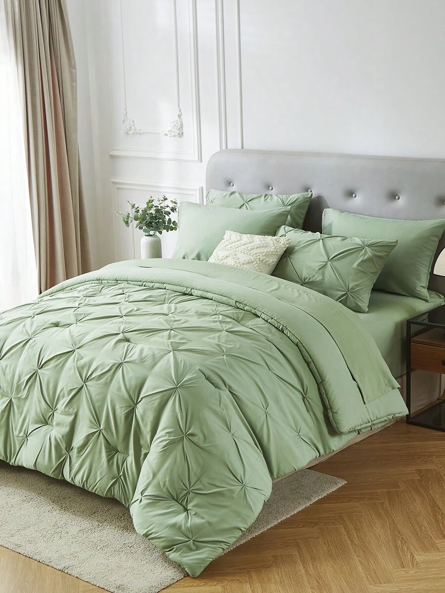 5/7Pcs Queen Pinched Pleat Bed Comforter Set Queen - Luxurious, Soft ...