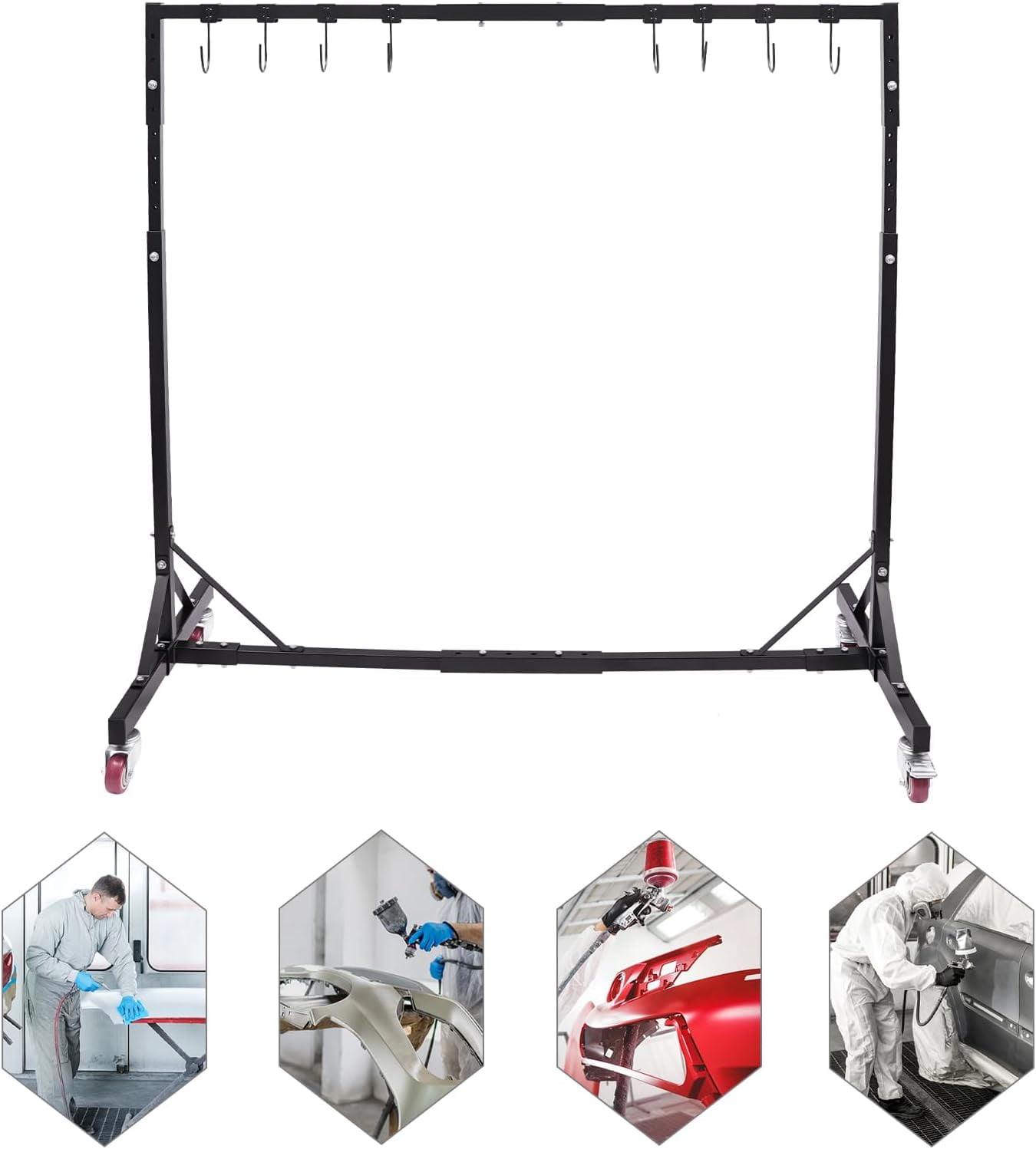 5-7ft Height Adjustable Painting Hanger Rack with 4 Wheels 8 Hooks ...