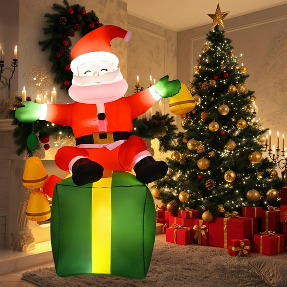 5.7ft Lighted Inflatable Santa - Jingle Bell Santa with Gift Bag and ...