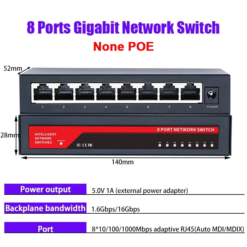 5/8/10 Port Gigabit Ethernet Switch 10 100 1000Mbps Network Switch Fast ...