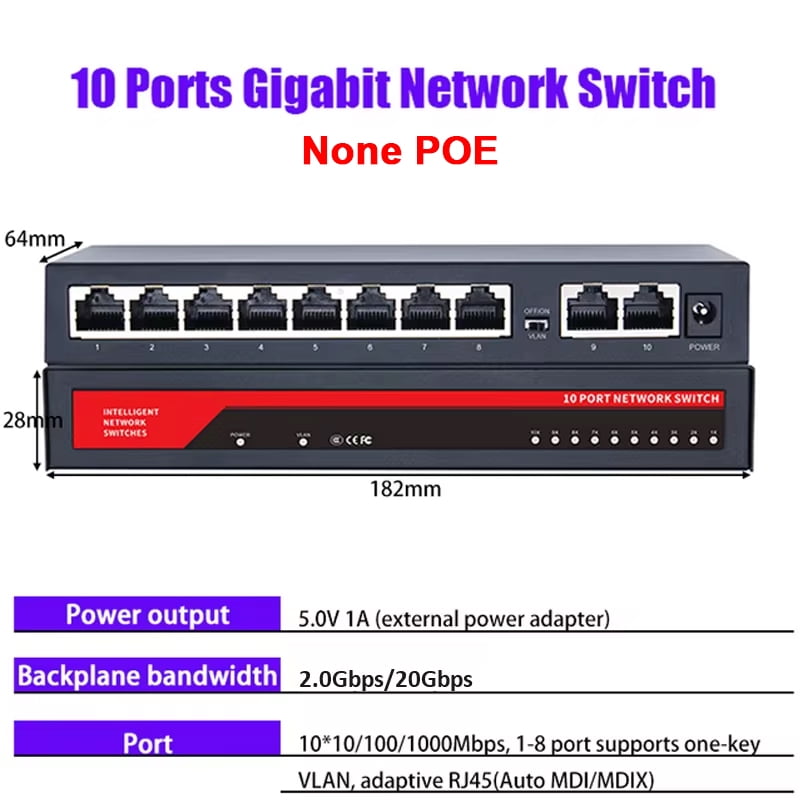 5/8/10 Port Gigabit Ethernet Switch 10 100 1000Mbps Network Switch Fast ...