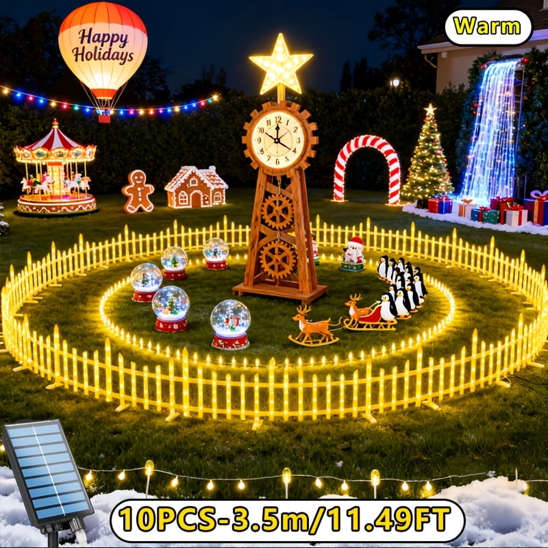 5/8/10pcs 3600mAh Solar Fence String Lights - 20-Mode Outdoor Garden ...