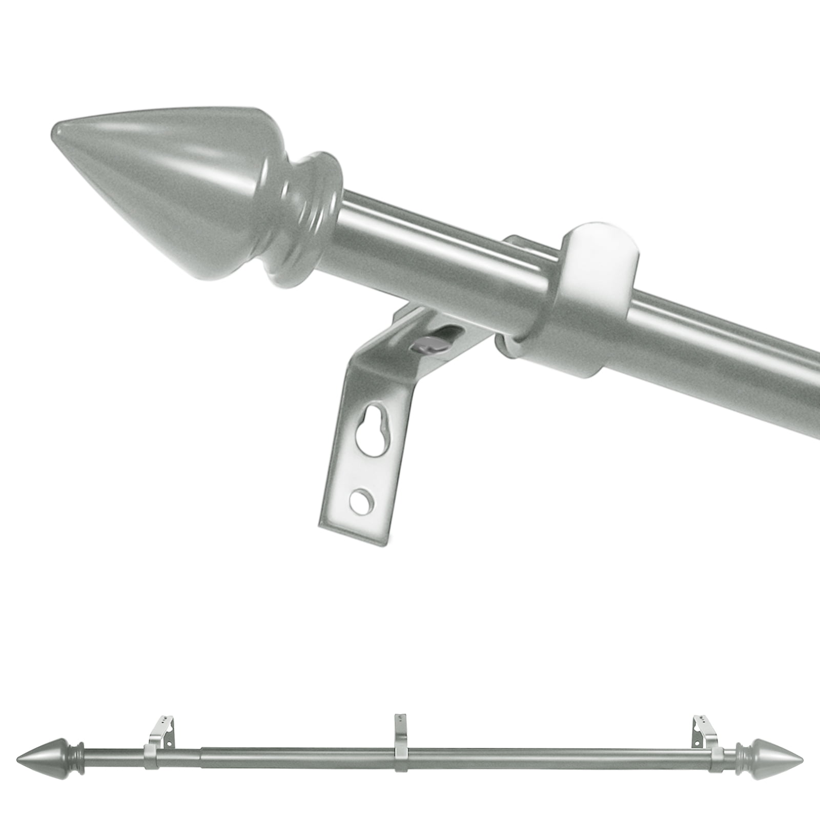 5/8" Adjustable Lance Drapery Single Curtain Rod Set, Silver, 84"-120 ...