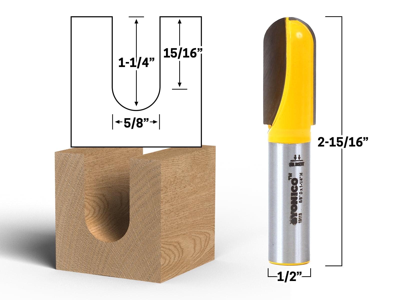 5/8" Diameter Core Box Router Bit - 1/2" Shank - Yonico 19113 - Walmart.com