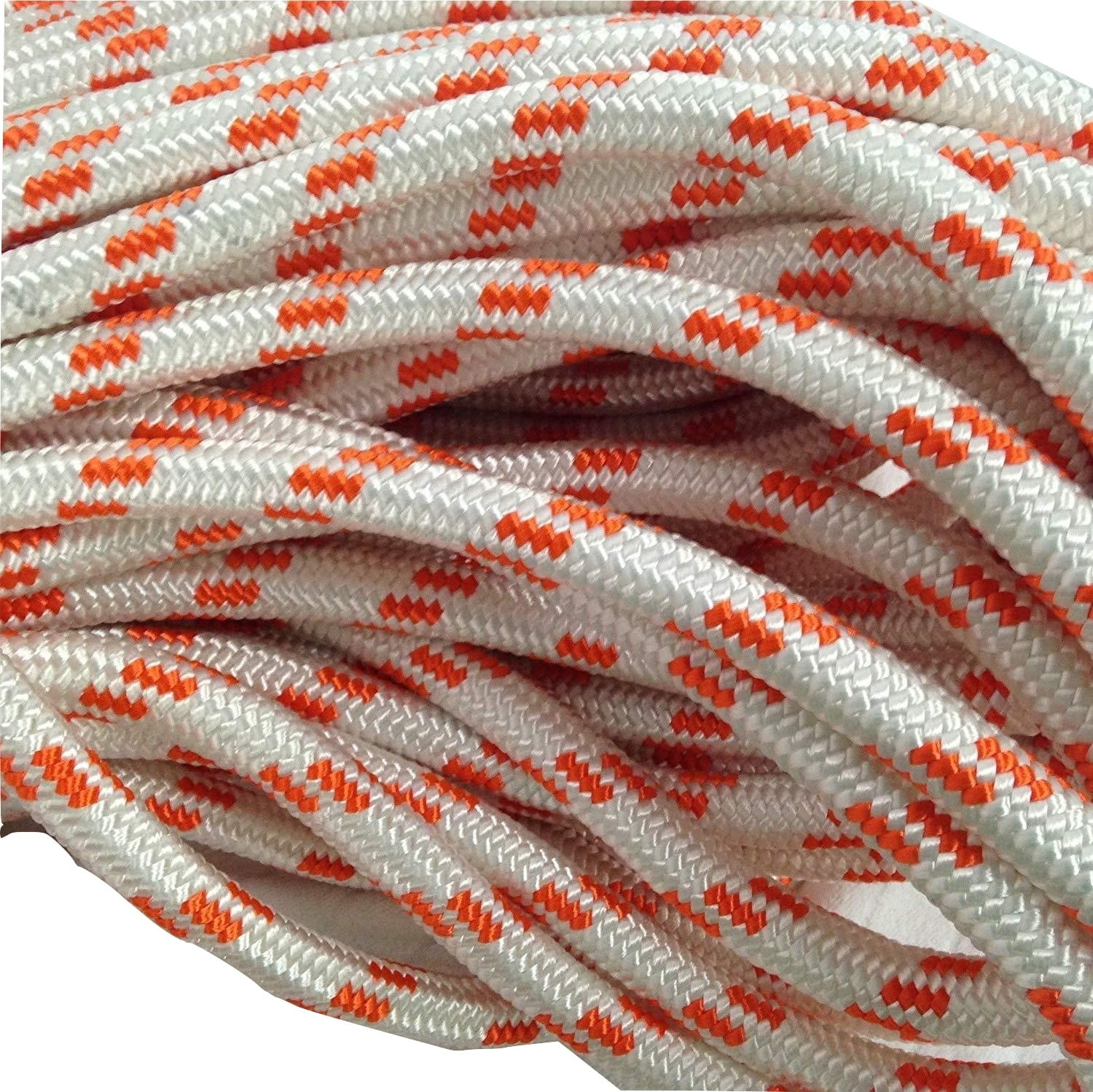 5/8" Double Braided Polyester Arborist Bull Rope, 100 ft, White/Orange ...