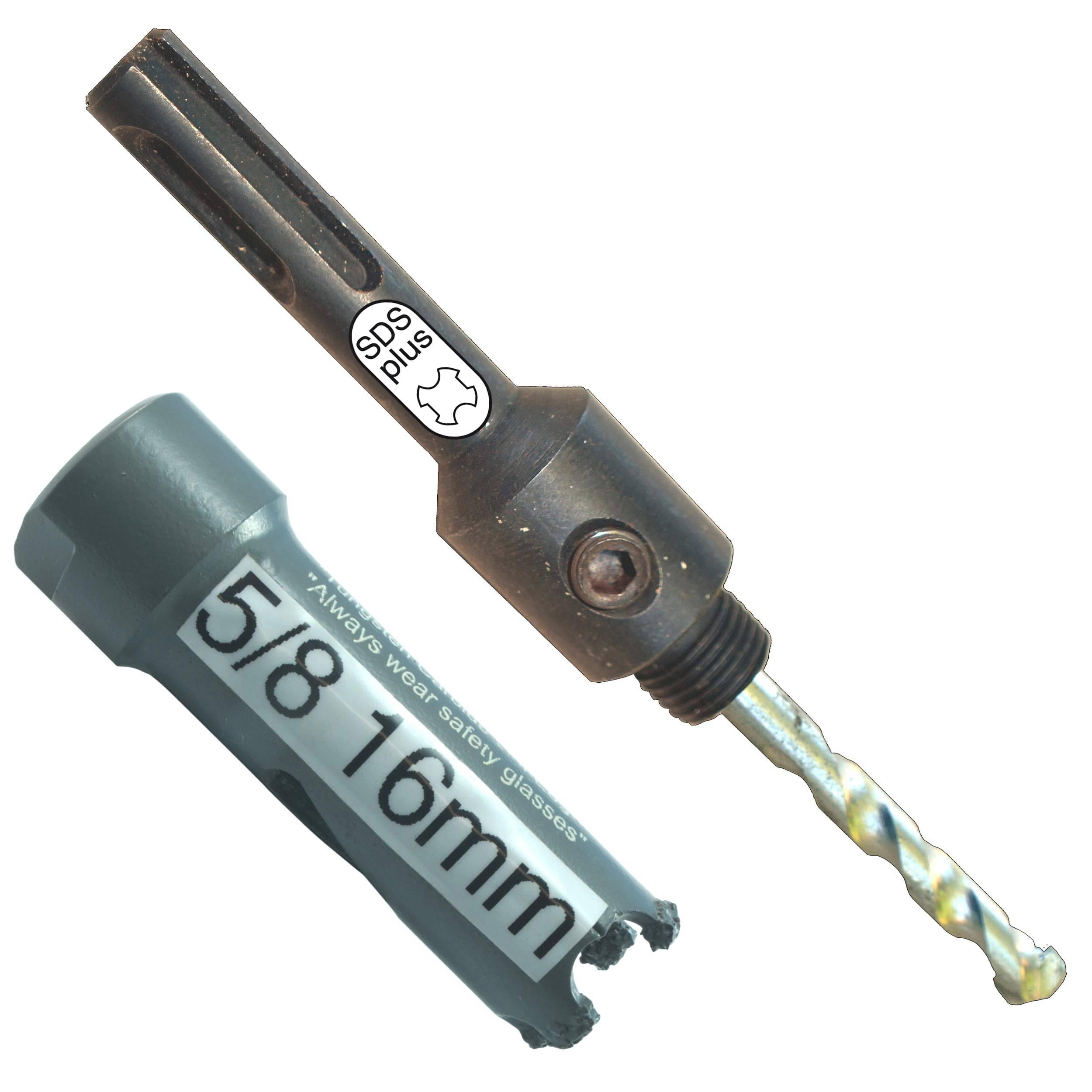 5/8" Tungsten Carbide Hole Saw Kit inc 16mm Carbide Hole Saw SDS PLUS ...