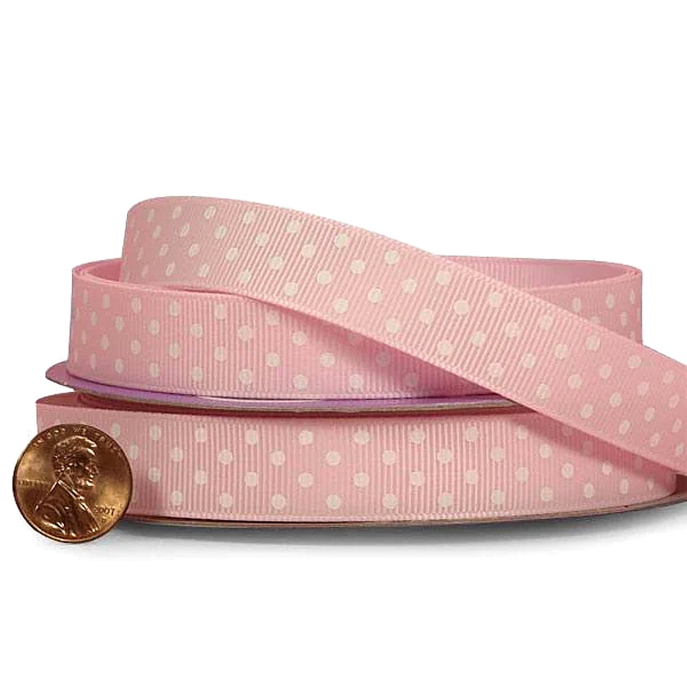 5/8" Wide Baby Pink With White Polka Dots Grosgrain Ribbon - 25 Yards ...