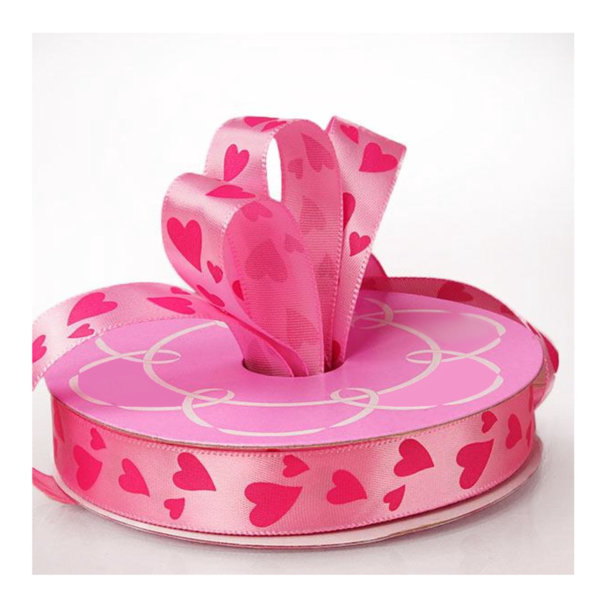 5/8" Wide Hot Pink Hearts On Pink Satin Ribbon - 25 Yards (4968202 ...
