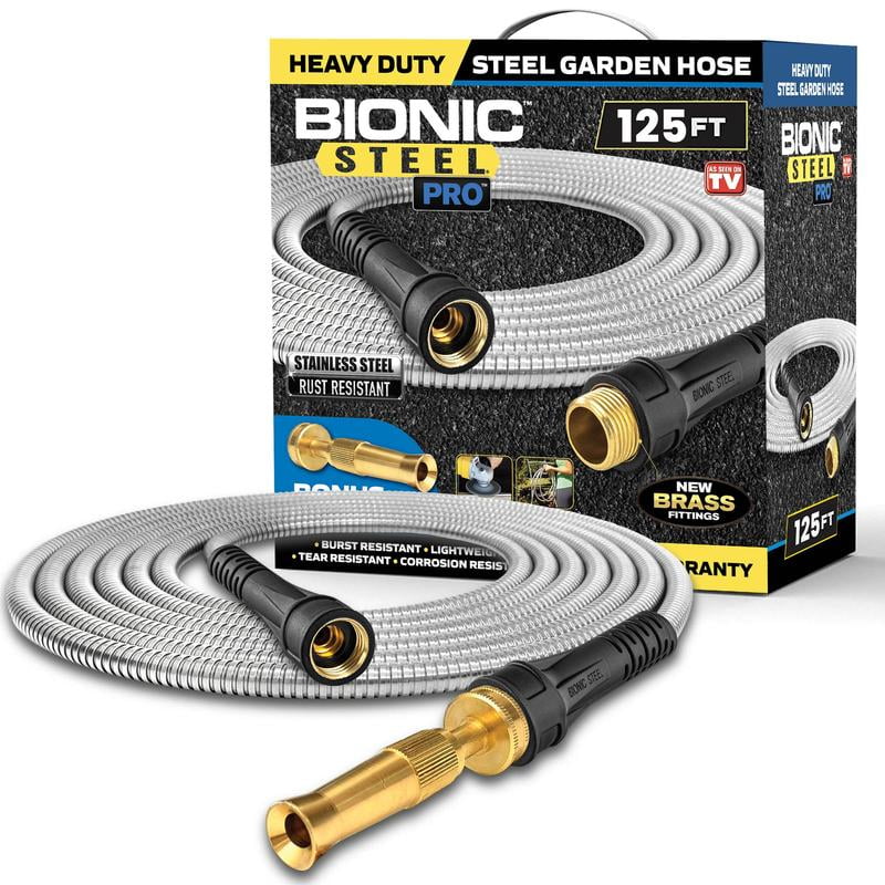 5/8 in. Heavy-Duty Stainless Steel Garden Hose with Brass Fittings - 25 ...