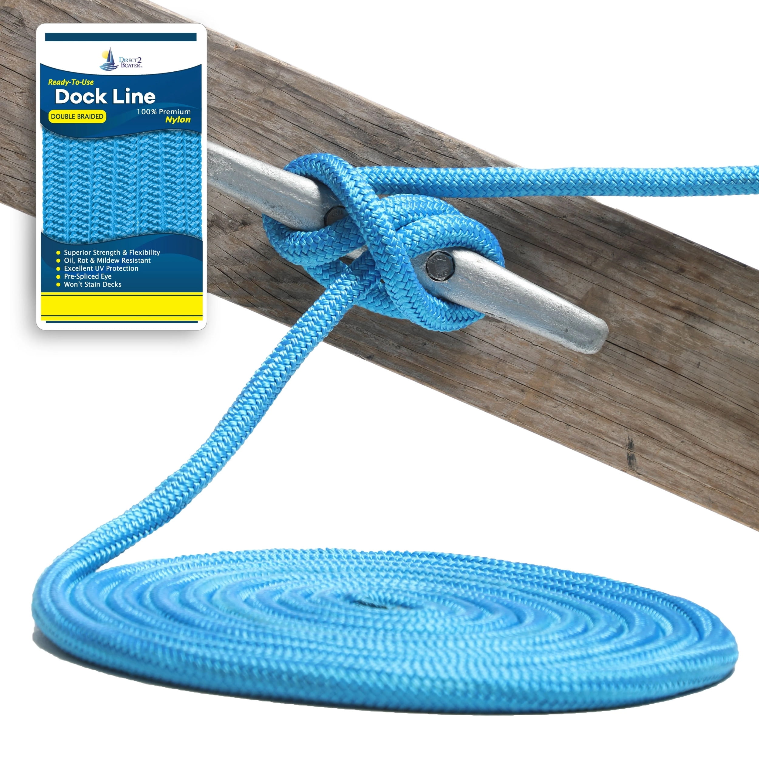 5/8" x 25' Marine Blue (2 Pack) Durable Double Braided Nylon Dock Line ...