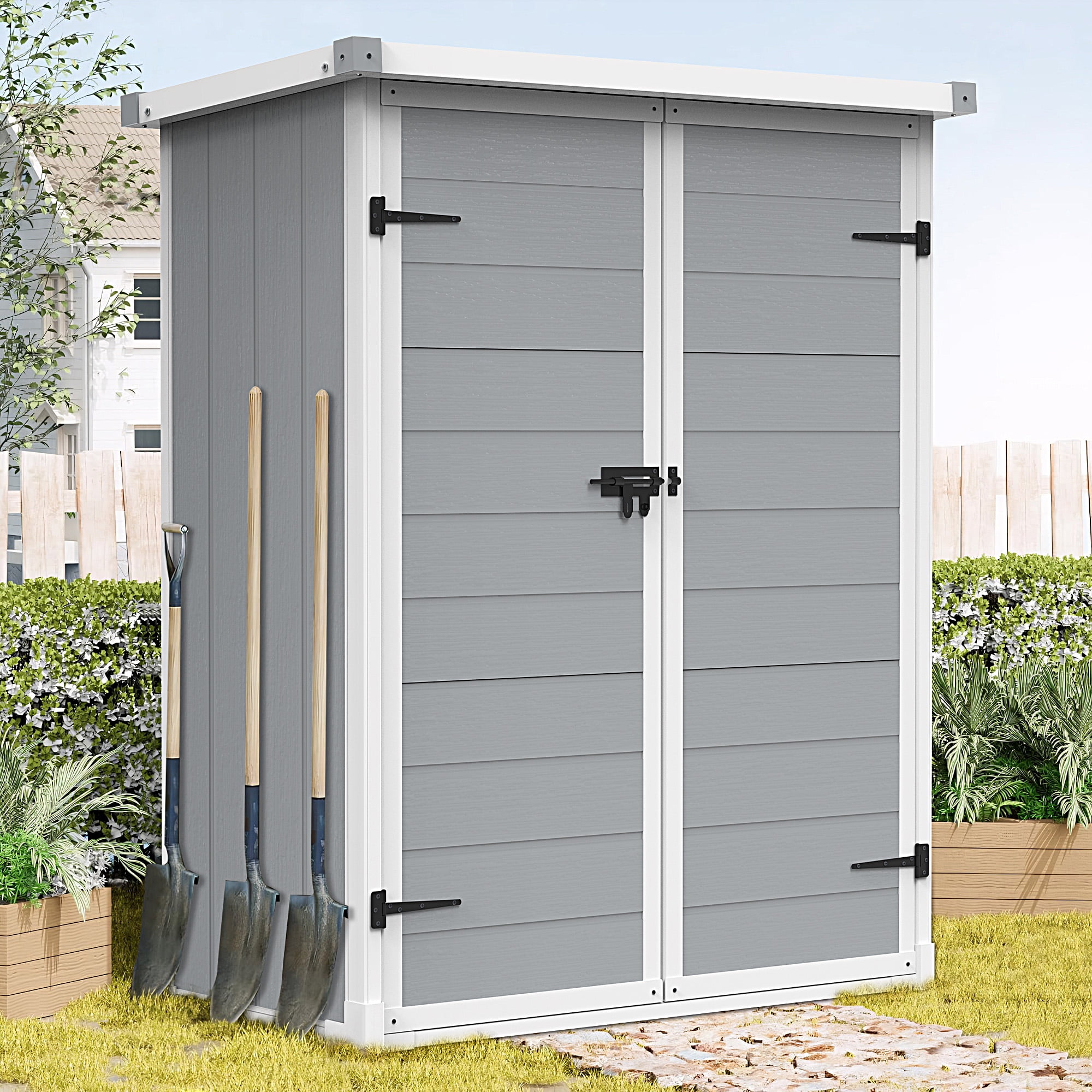 420GAL Storage Shed, Resin Storage Cabinet with 2-Tier Shelves, 56Cu.ft ...
