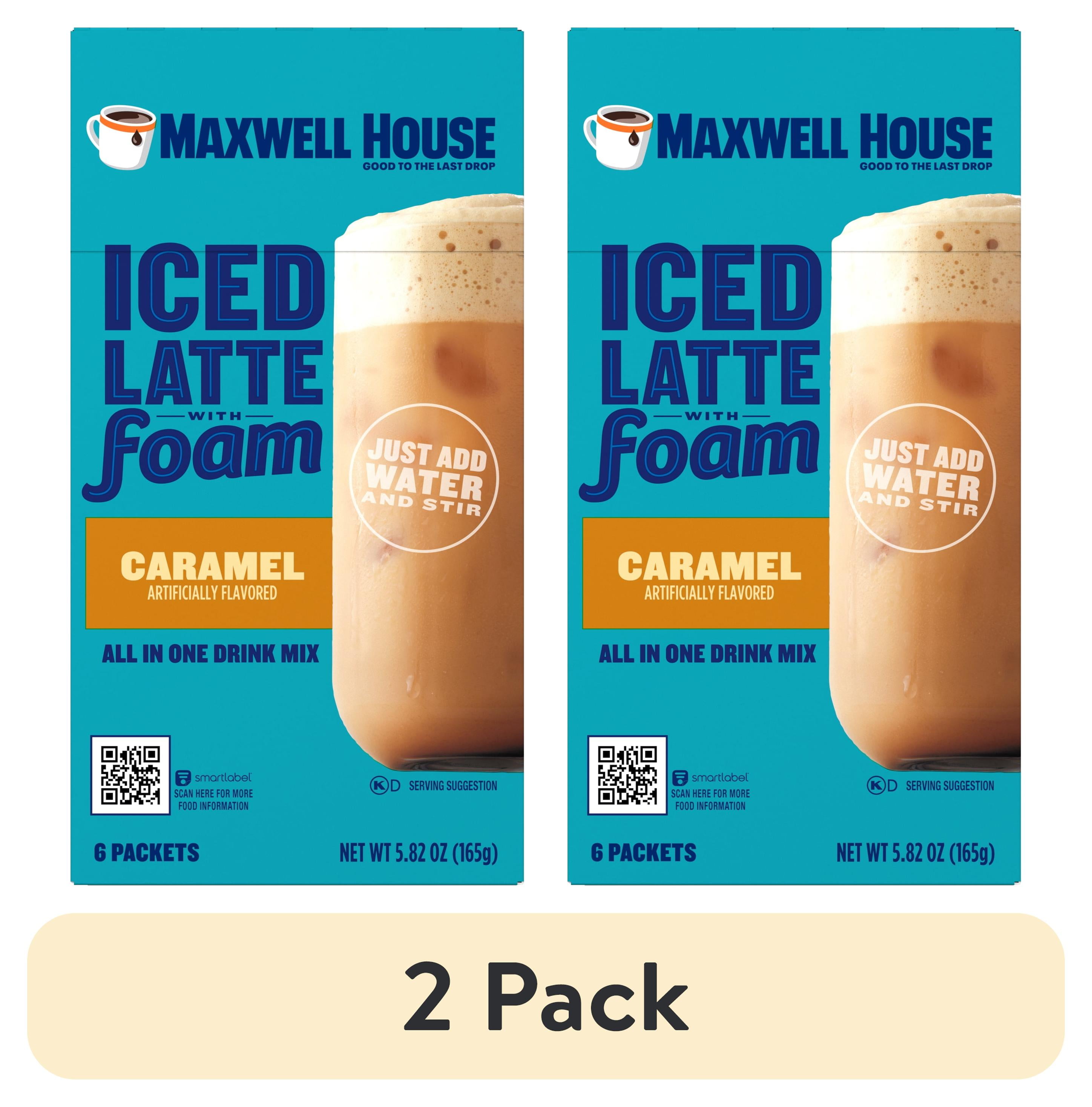 (2 pack) Maxwell House Iced Caramel Latte with Foam All in One Drink Mix, 5.82 oz, 6 Packets ...